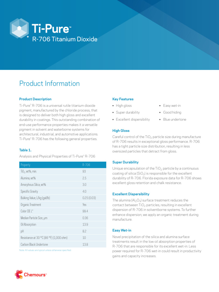 Ti Pure R 706 Tds | PDF | Titanium Dioxide | Materials