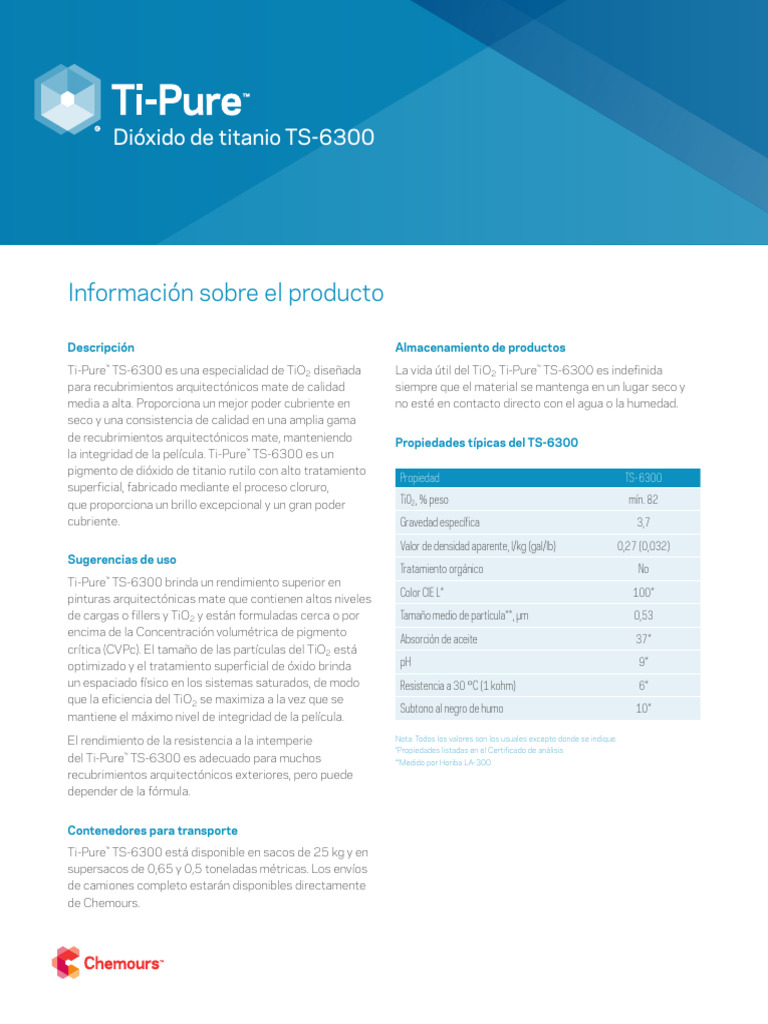 Ti Pure Ts 6300 Tds | PDF | Titanio | Dióxido de titanio