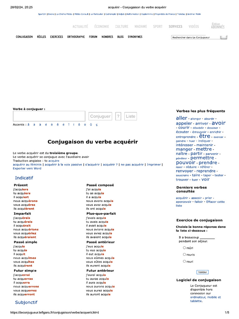 Le Verbe Acquérir | PDF