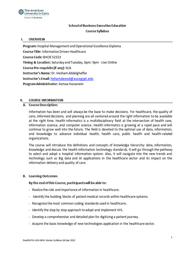 IDH Syllabus | PDF | Electronic Health Record | Health Informatics