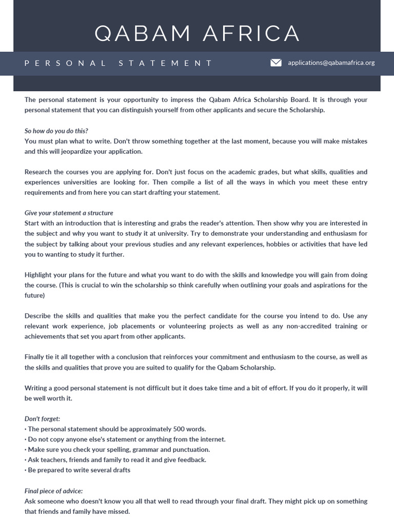 Qabam Africa: Personal Statement | Download Free PDF | Cognition ...