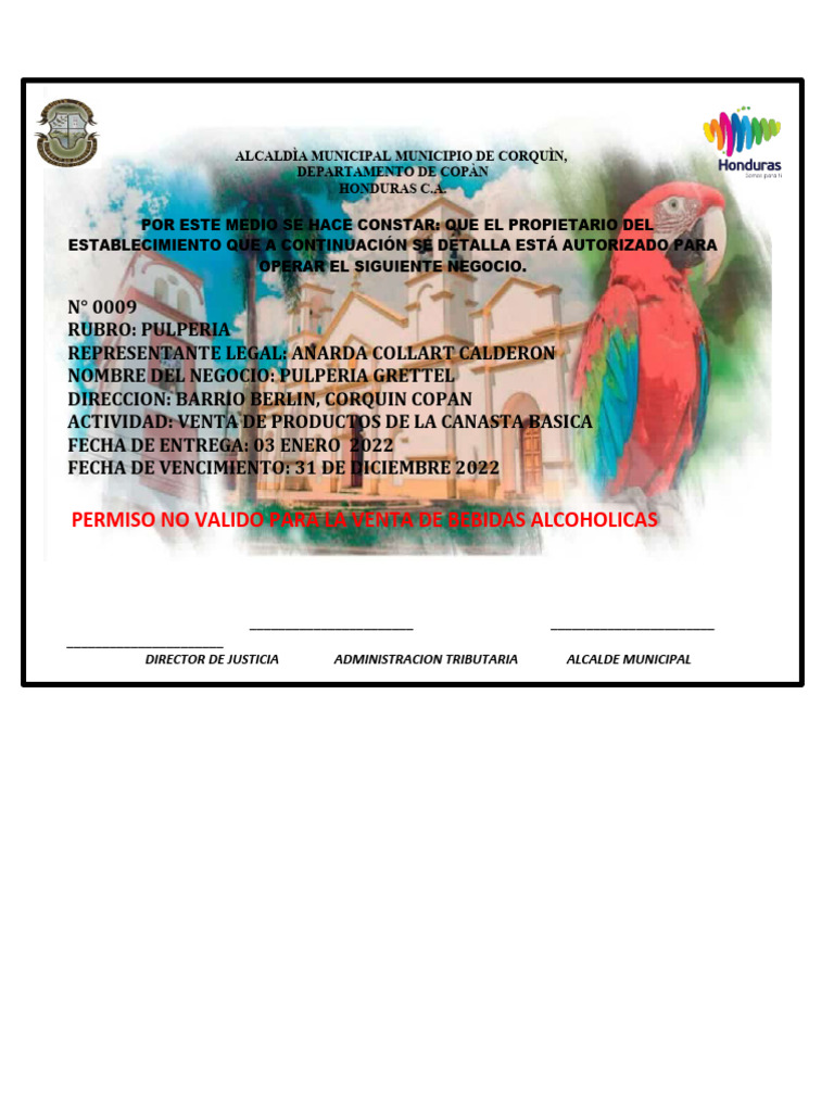 Permisos de Operacion de Negocio 2022 | PDF | Gobierno local | Honduras Permisos de Operacion de Negocio 2022 | PDF | Gobierno local | Honduras
