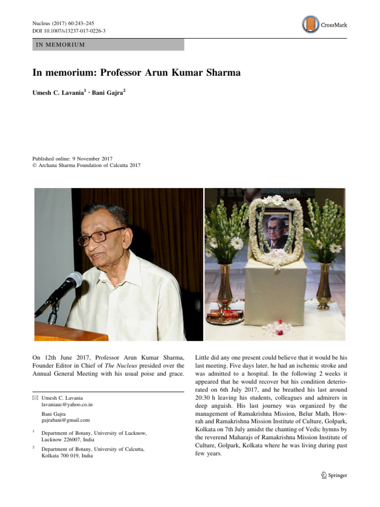 In Memorium Professor Arun Kumar Sharma | PDF