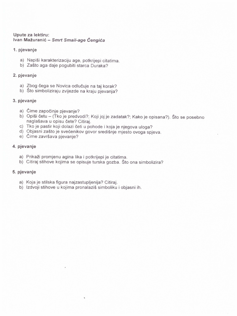 Smjernice, Mažuranić - SMRT Smail-Age Čengića | PDF