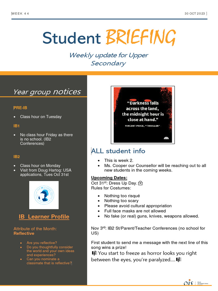 Upper Secondary Student Briefing Week 44 | PDF