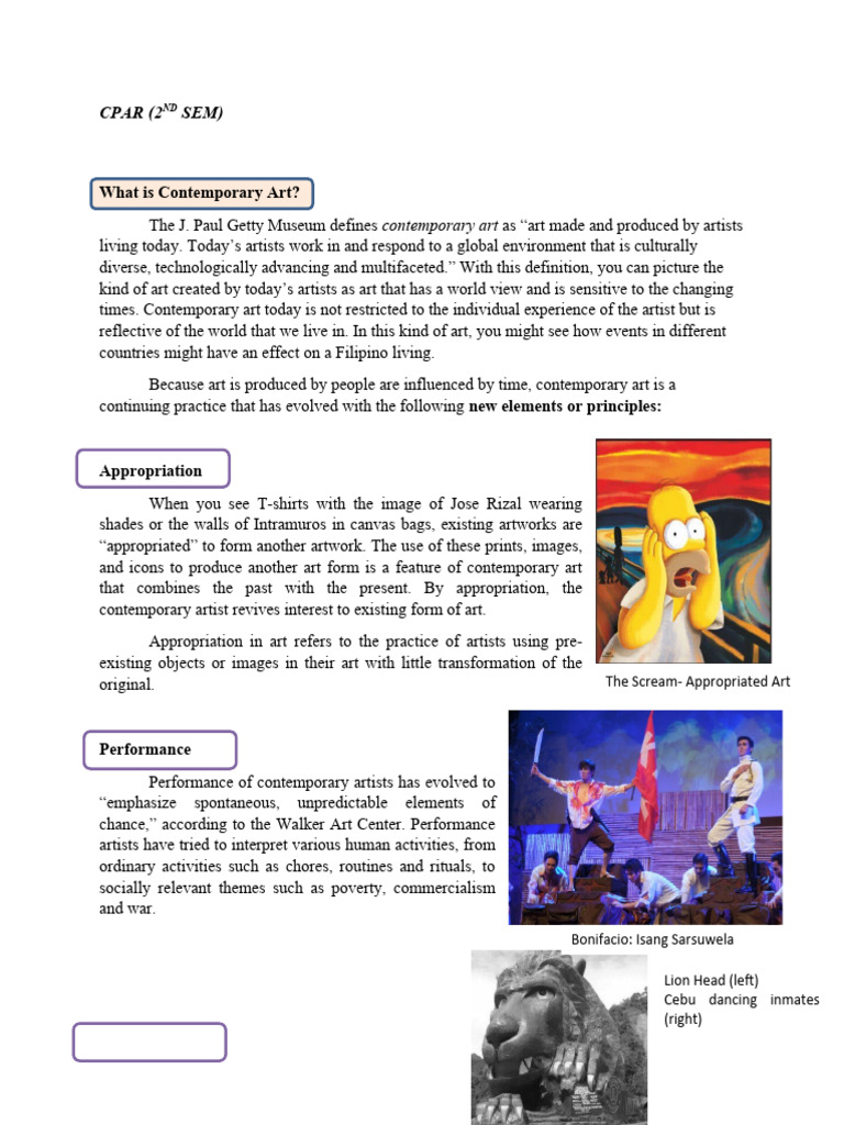 CPAR-Module-2-Art-in-Contemporary-Times - 2ND SEM REVIEWER | Download ...