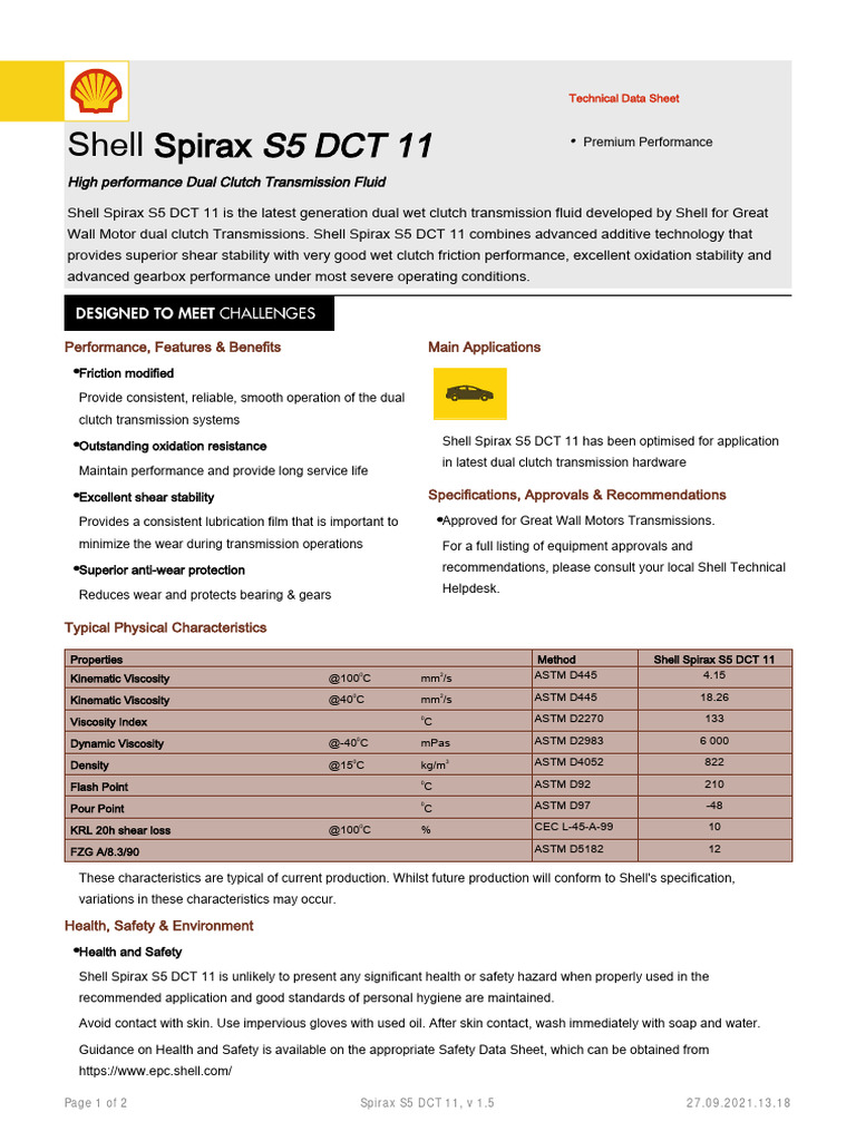 Shell Spirax S5 DCT 11: Performance, Features & Benefits Main ...