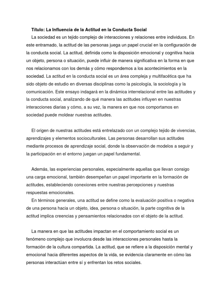 Actitud y Conducta Social: Influencias Clave | PDF | Comportamiento ...