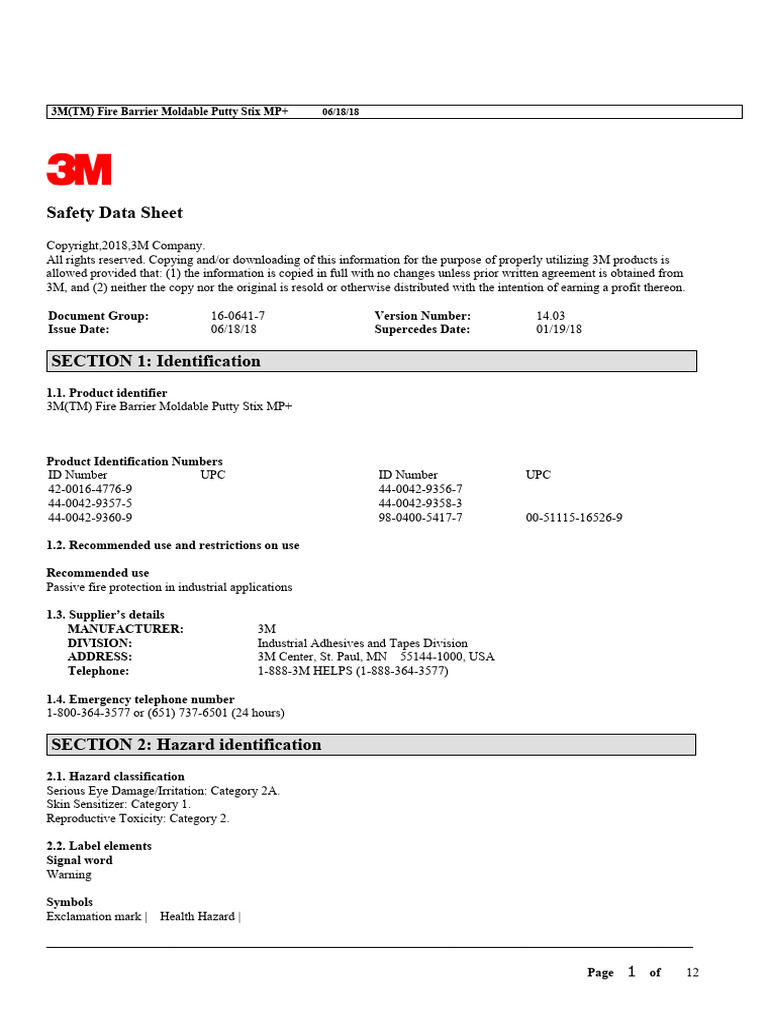 HS Barrera Contra Fuego Putty Stix MPS 3M | Download Free PDF | Waste ...