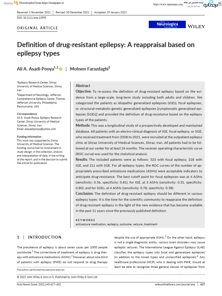 Definition of Drug-Resistant Epilepsy: A Reappraisal Based On Epilepsy ...