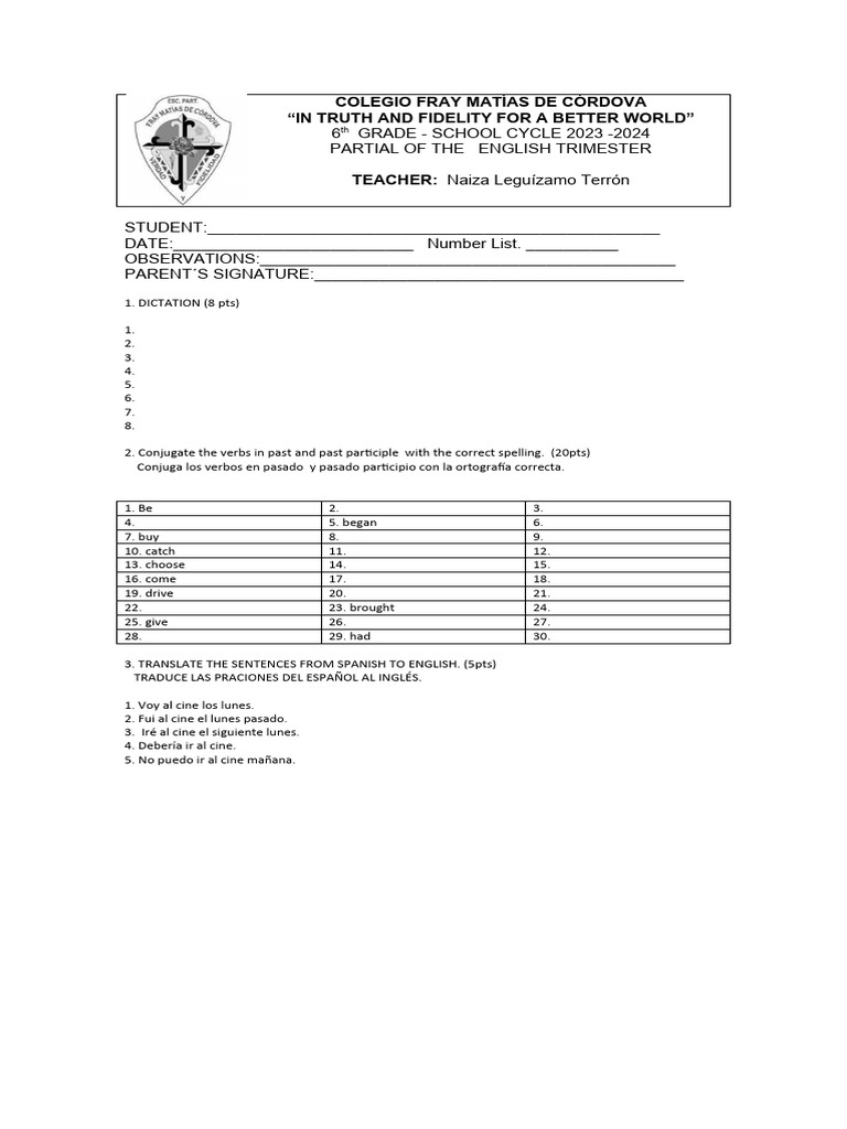 6th Grade Exam | PDF