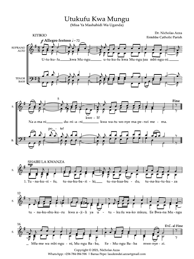 Utukufu Kwa Mungu Juu | PDF