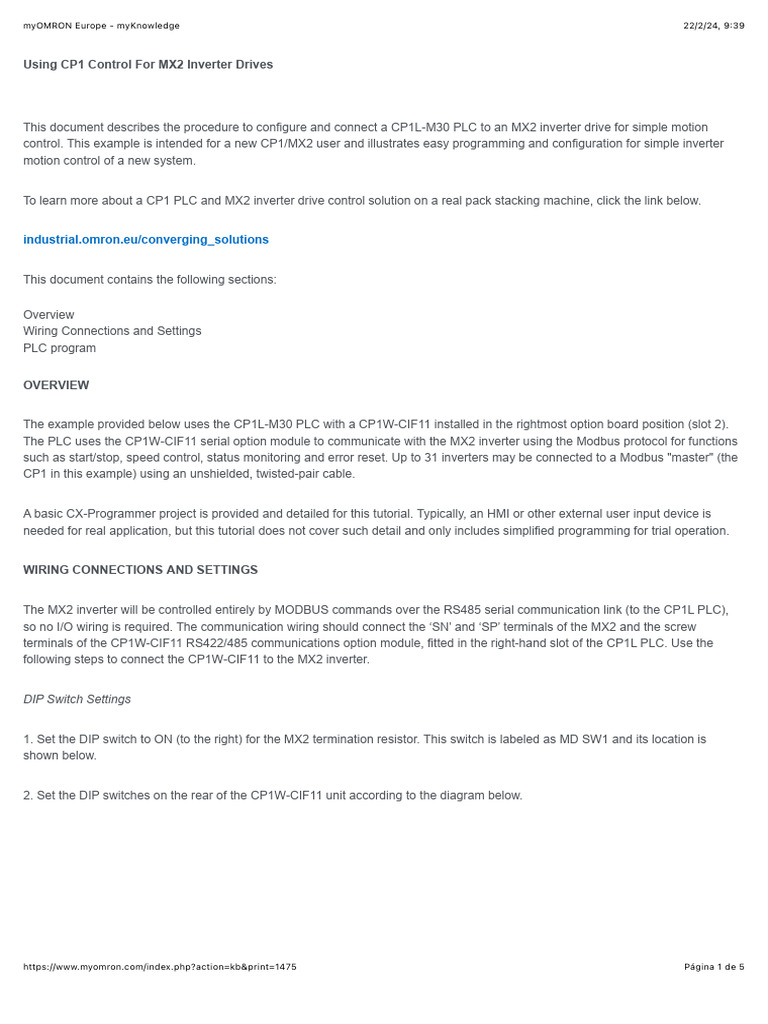 Ejemplo CP1L+MX2 | PDF | Programmable Logic Controller | Power Inverter