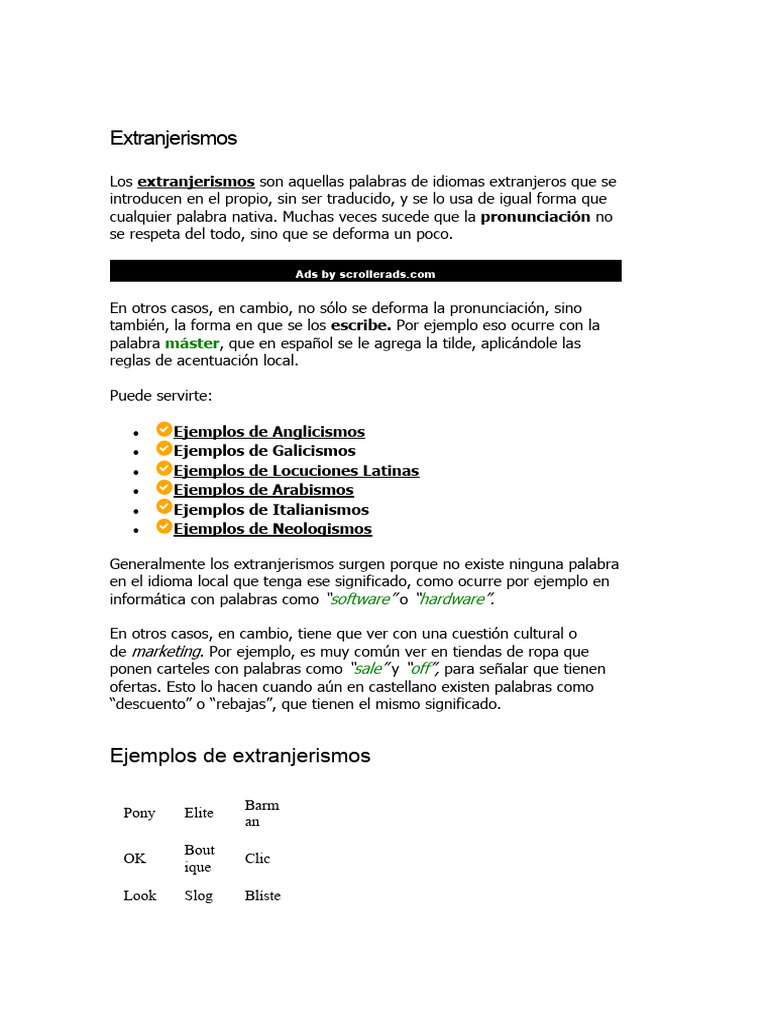 Ejemplos de Extranjerismos | PDF | Lingüística