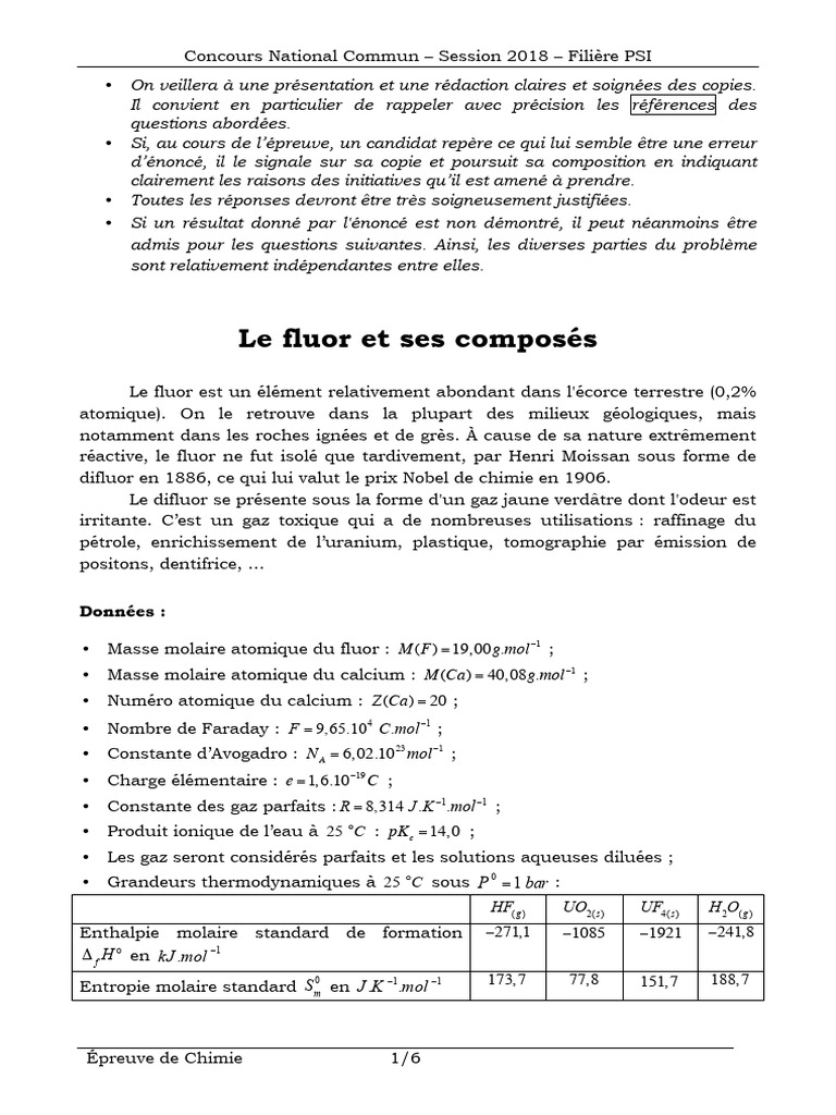Fluor et Fluorure de Calcium en Chimie | PDF | Fluor | Liaison chimique