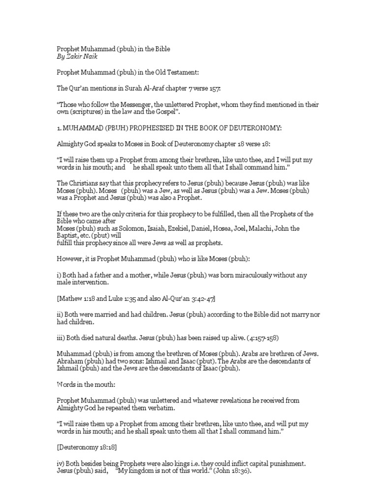Prophet Muhammad in The Bible | PDF