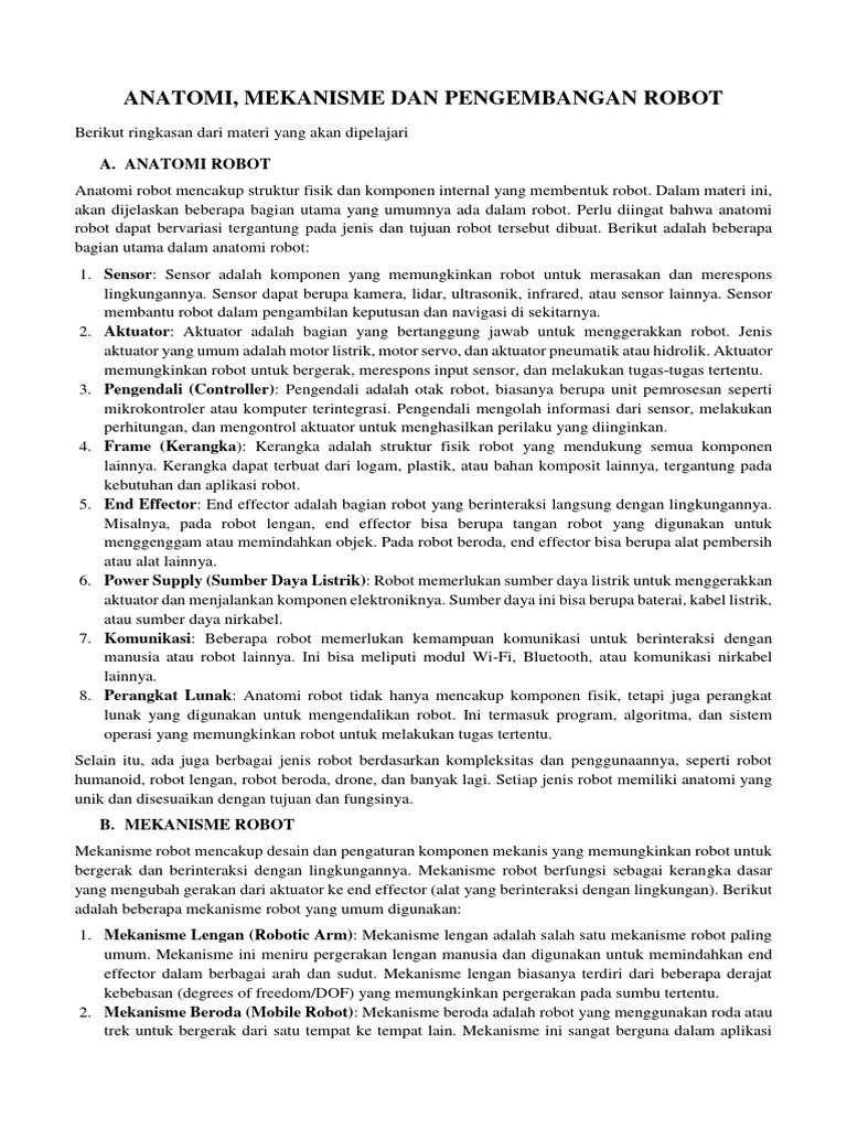 Anatomi dan Mekanisme Robot Modern | PDF | Teknologi & Rekayasa