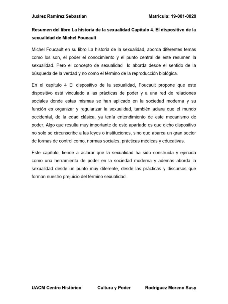 Resumen De La Historia De La Sexualidad Capítulo 4 Pdf