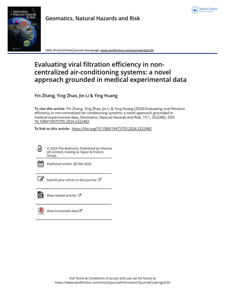 Evaluating Viral Filtration Efficiency in Non-Centralized Air-Conditioning Systems A Novel ...