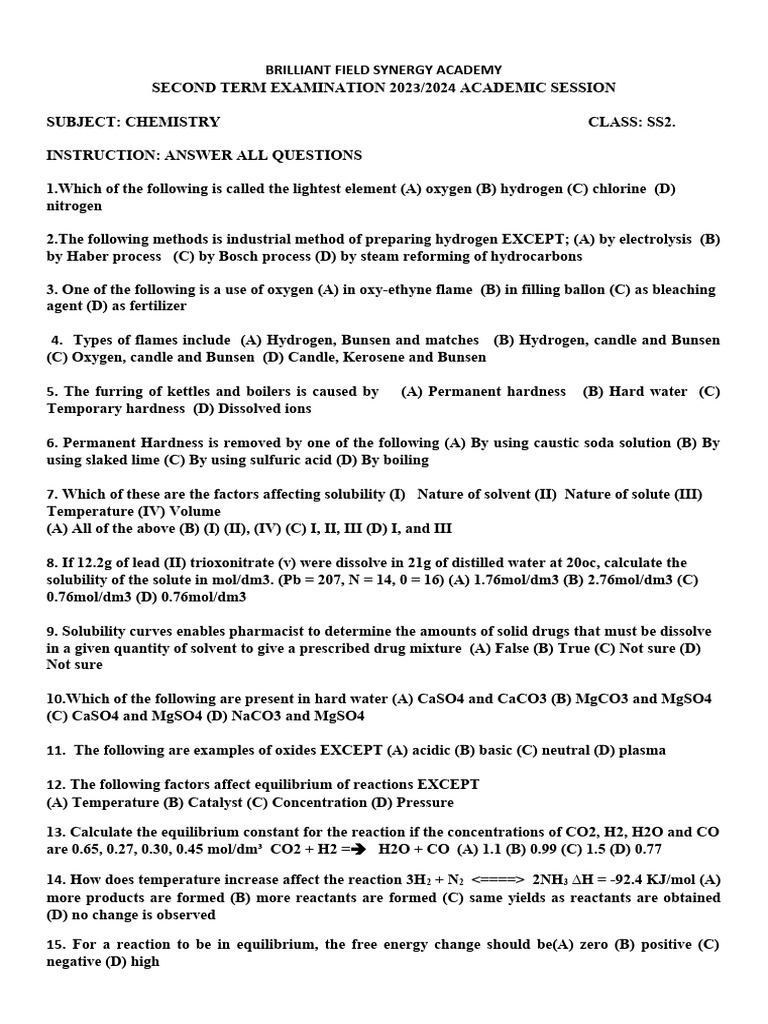 SS2 Chem 2nd | PDF | Chemical Reactions | Water