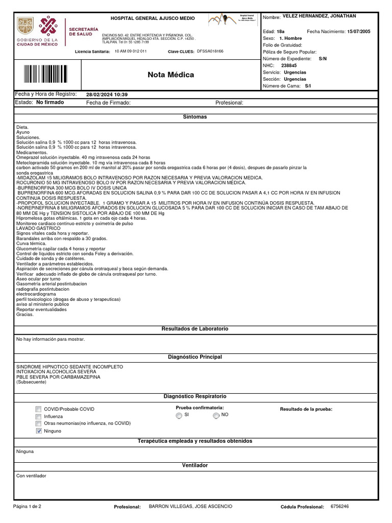 Nota Médica - 1709138397042 | PDF | Medicina CLINICA | Especialidades ...