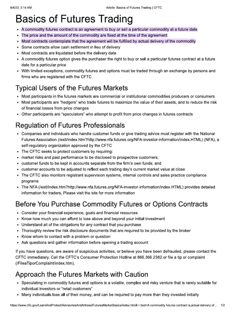 Article - Basics of Futures Trading - CFTC | PDF
