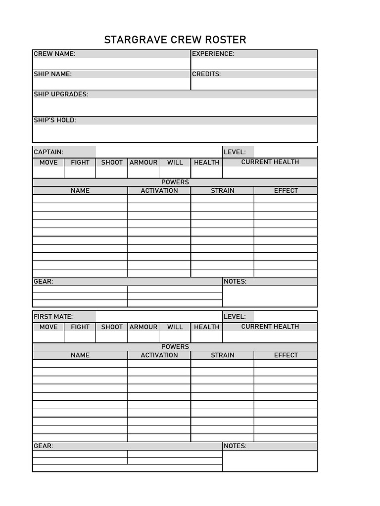 Blank Stargrave Crew Roster No Formula | PDF