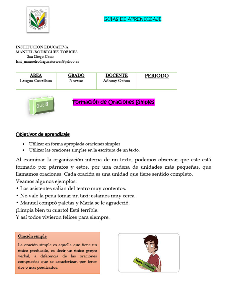 GUIAS DE APRENDIZAJE - Nuevas | PDF | Oración (Lingüística) | Predicado ...