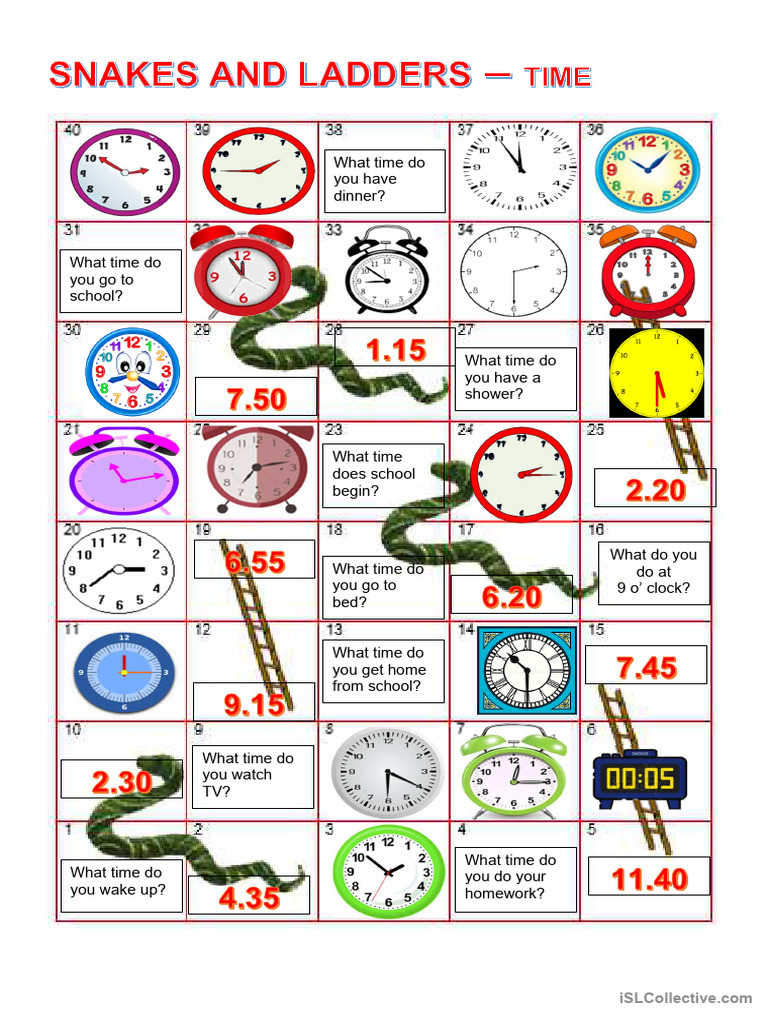 Snakes and Ladders Time-Telling Game | PDF | Self-Improvement