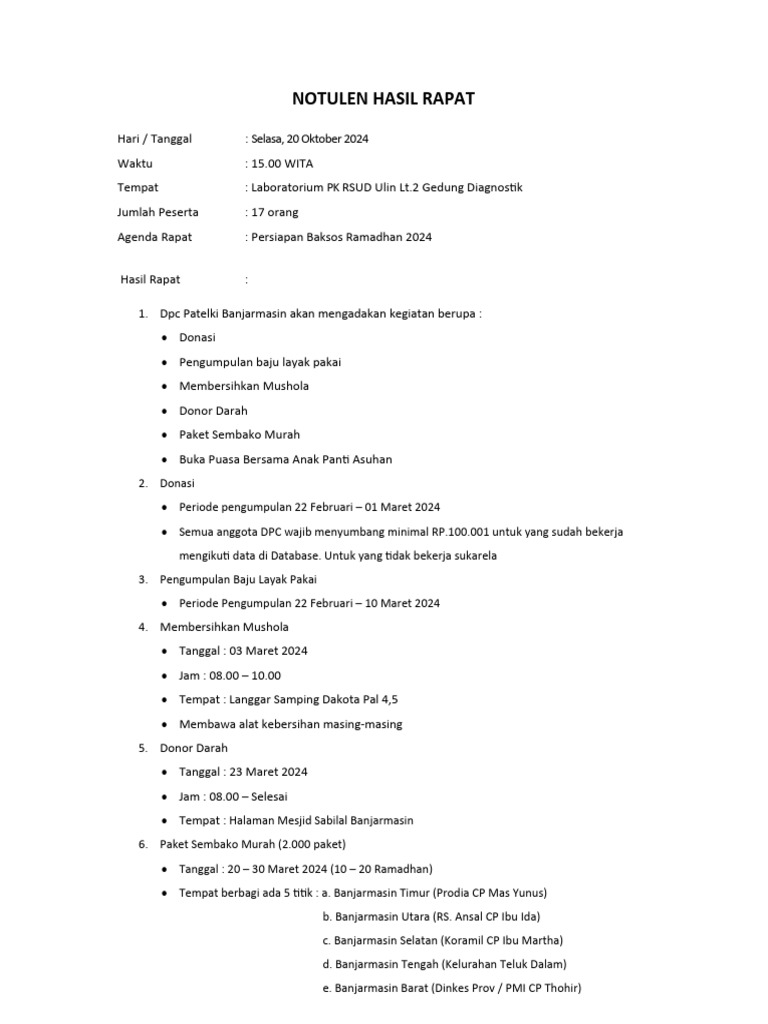 Notulen Rapat 20 Februari 2024 | PDF