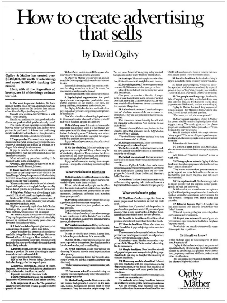 Ogilvy - How To Create Advertising That Sells. | PDF
