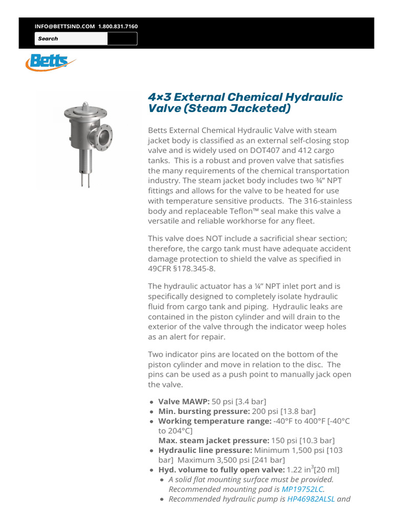 Betts - 4x3-External-Chemical-Hydraulic-Valve-Steam-Jacketed | PDF ...