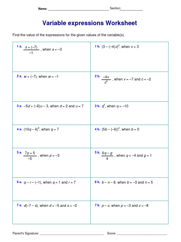 Evaluate Expressions Worksheet | Download Free PDF | Mathematics ...