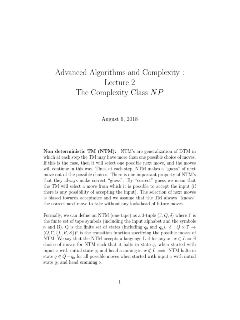 Advanced Algorithms and Complexity: The Complexity Class N P | PDF | Mathematical Logic ...