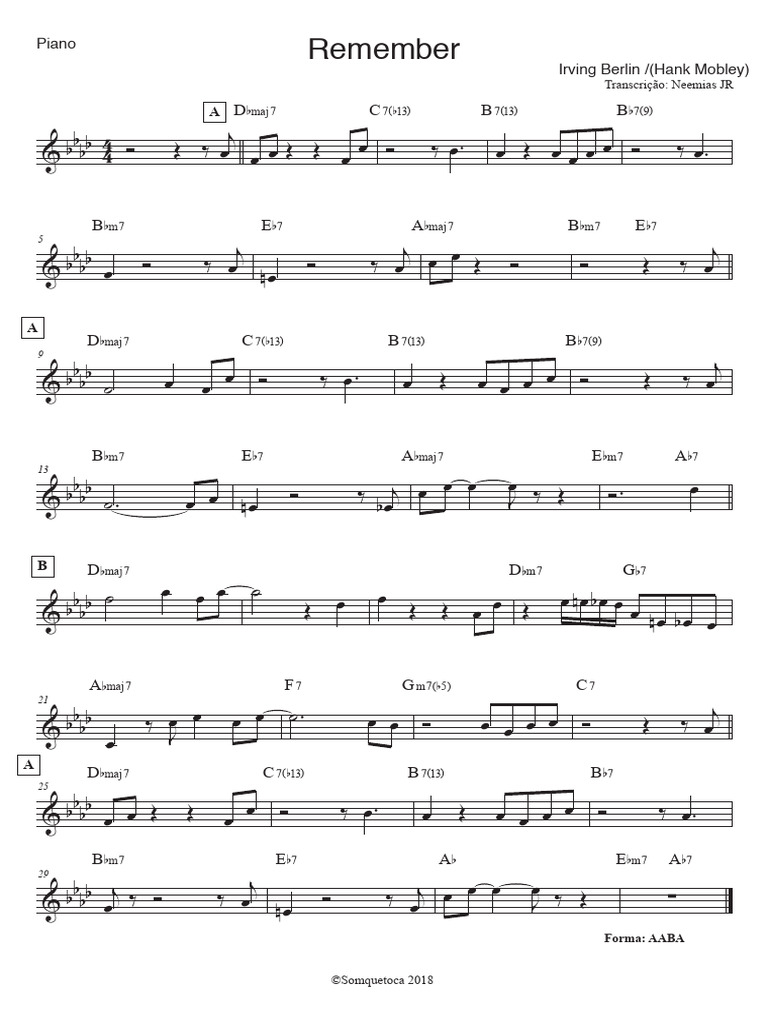 Remember - Hank Mobley - Piano - Score | PDF