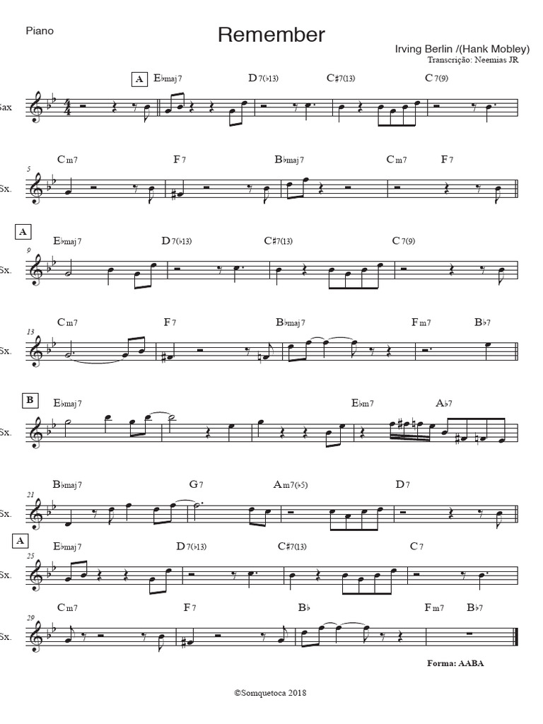 Remember - Hank Mobley - Sax Tenor - Score | PDF
