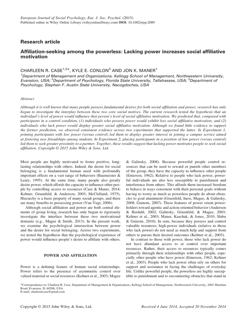 Affiliation Seeking Among The Powerless | PDF | Power (Social And ...