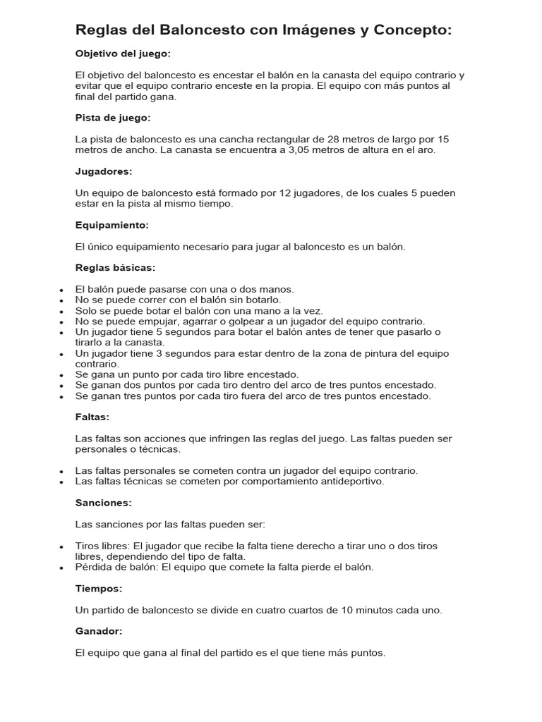 Reglas Del Baloncesto Con Imágenes y Concepto | PDF