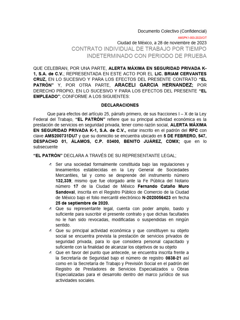 Contrato Individual de Trabajo Con Periodo de Prueba | PDF | Salario | Derecho laboral