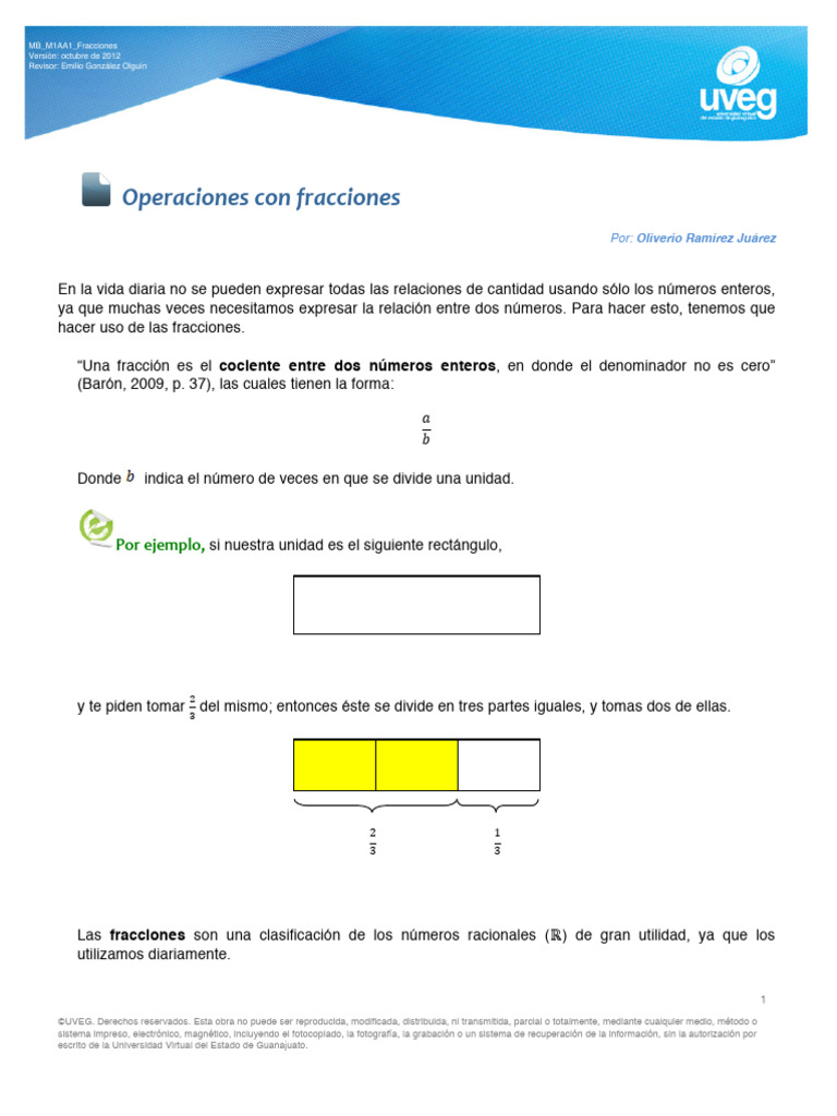 MB U1L3 Fracciones Uveg Ok | PDF | Sustracción | Matemática Elemental