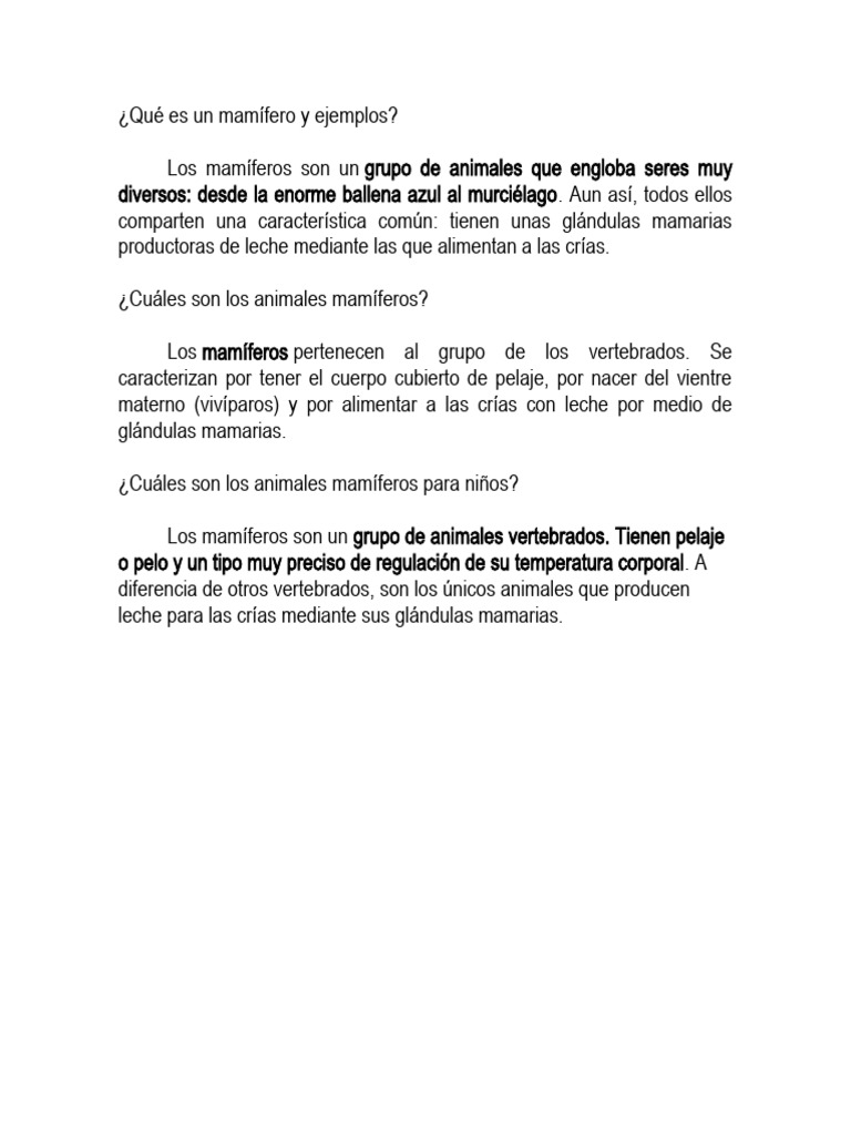 Características y tipos de mamíferos | PDF | Mamíferos | Leche