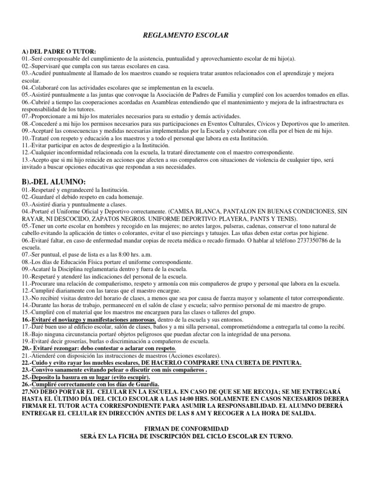 Reglamento Escolar 2022-2023 | PDF | Salud y bienestar