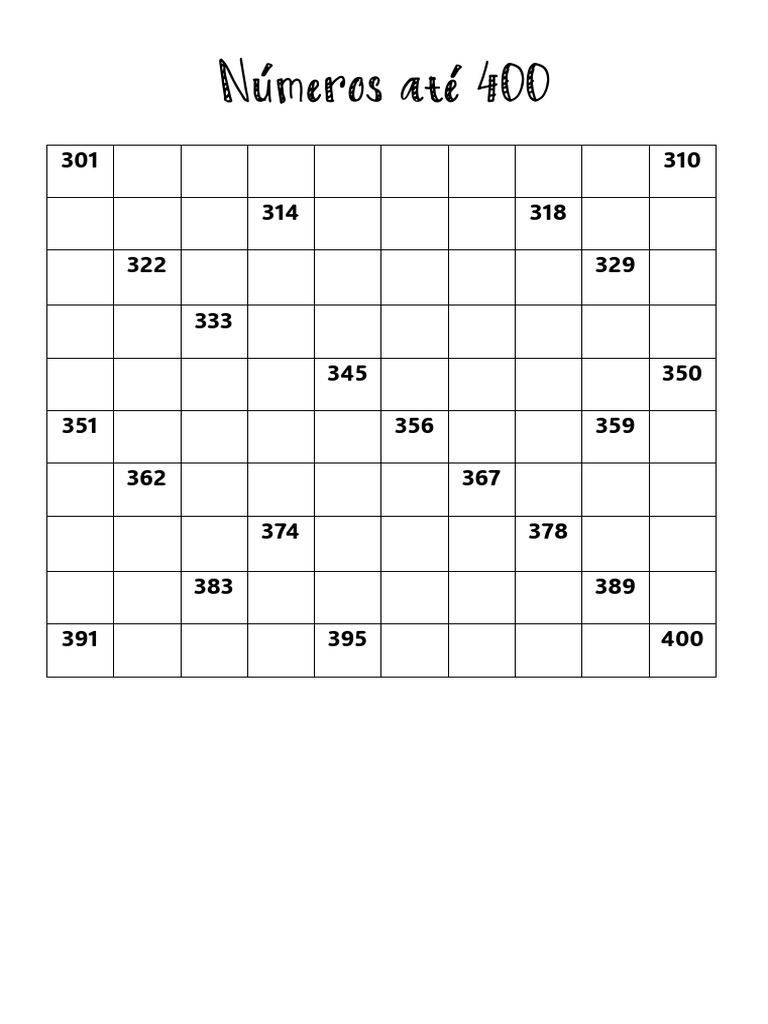 Números de 301 a 400 para Atividades | PDF