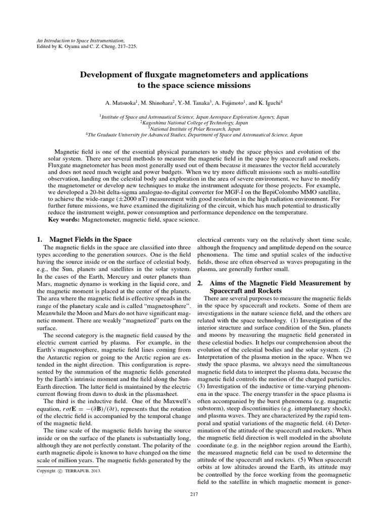 A. MATSUOKA Et Al. FLUXGATE MAGNETOMETER FOR SPACE SCIENCE MISSIONS ...