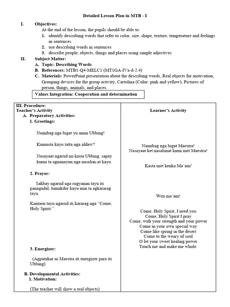Detailed Lesson Plan in MTB | PDF | Human Communication