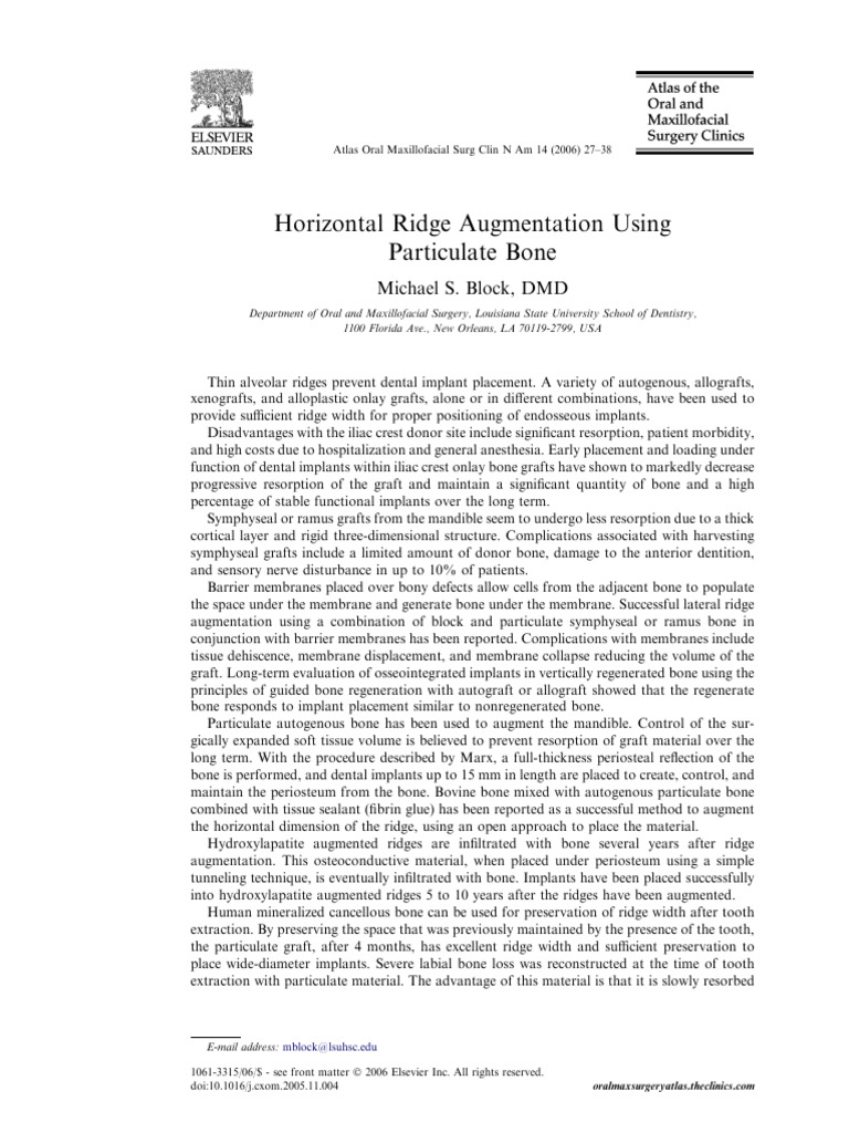 Horizontal Ridge Augmentation Using Particulate Bone | PDF | Dental ...