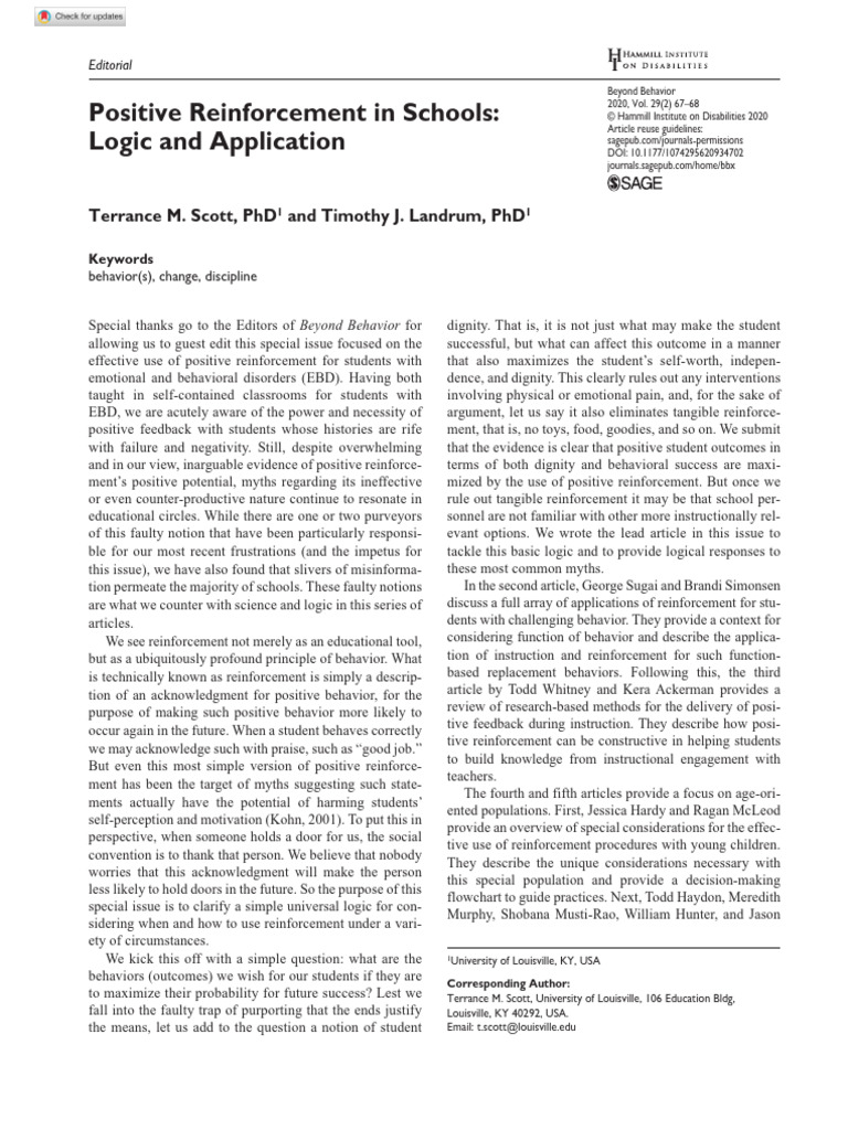 Positive Reinforcement in Schools Logic and ApplicationBeyond Behavior ...