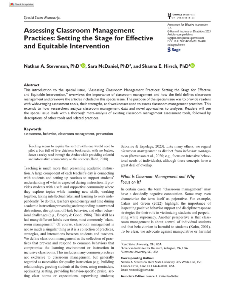 Assessing Classroom Management Practices Setting The Stage For Effective and Equitable ...