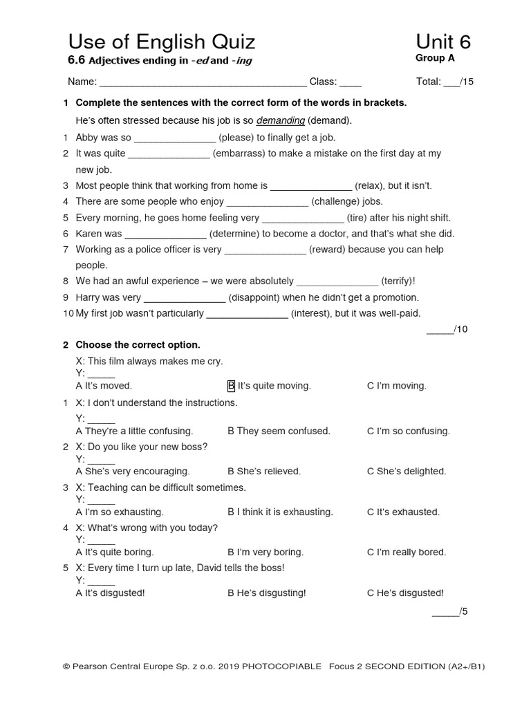 Focus 2 2ed UoE Quiz Unit6 GroupA | PDF