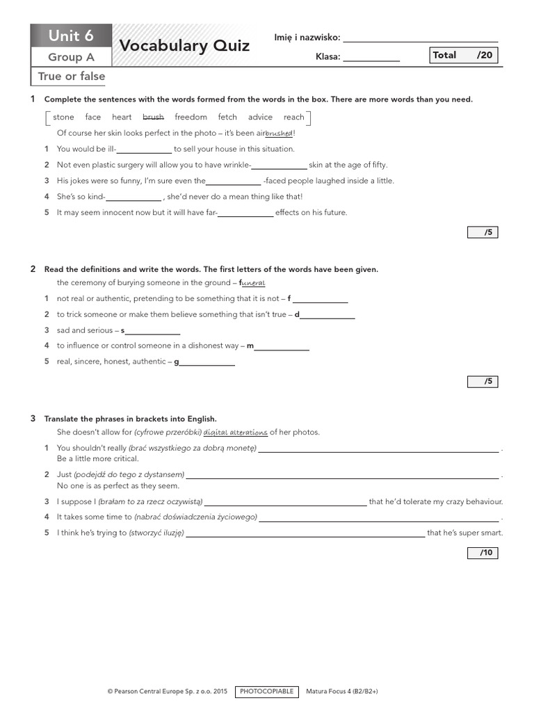 Unit 6 Vocabulary Quiz Group A | PDF | Human Communication